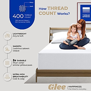 THREAD SPREAD 100% Cotton Pillowcases Standard/Queen Size Sets of 2-400 Thread Count White Cotton Pillowcases, Ultra Soft Cooling Sateen Weave Pillow Cases for Sleeping, Sets of 2 Pillow Covers