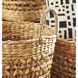 Deco 79 Dried Plant Handmade Woven Storage Basket with Handles, Set of 3 21", 18", 16"H, Brown