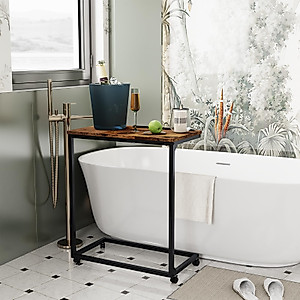 YELNOKU Couch Desk with Lockable Wheels, Slide Sofa Desk with Tiltable Drawing Board, Over Couch Arm Side Table Desk for Eating and Laptops, Portable Ergonomic Laptop Stand for Home Office Work, Brown