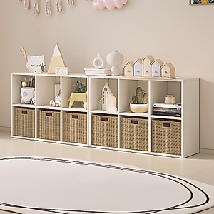 Foldable Storage Baskets with Handles Paper Rope Storage Baskets Rectangle Collapsible Hand Woven Storage Cubes Bins for Organizing Shelves Living Room Bedroom Pantry (4, 13'' x 13'' x 13'')