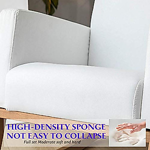 Paddie Rocking Chair Nursery, Fabric Rocking Armchair with Solid Wood Base/Side Pocket, Linen Fabric Upholstered Accent Chairs for Living Room (White)