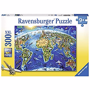 Ravensburger World Landmarks Map | 300-Piece Educational Jigsaw Puzzle for Kids | Unique Pieces | FSC Certified Materials