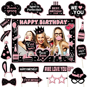 Rose Gold Birthday Party Decorations - Happy Birthday Booth Props & Frame