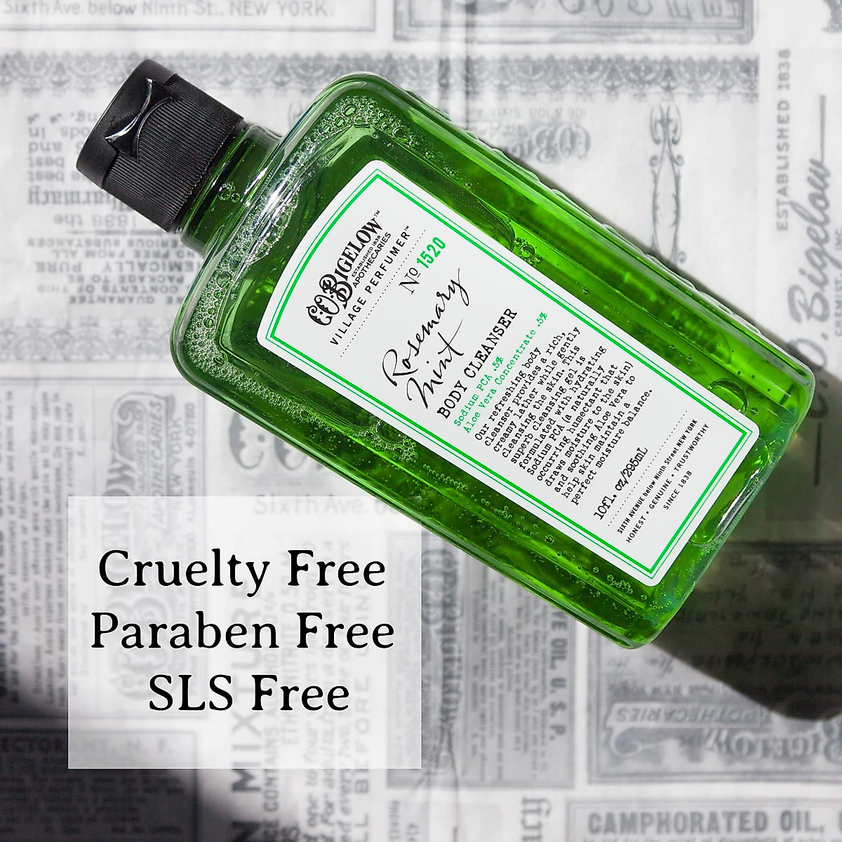 C.O. Bigelow Rosemary Mint Body Cleanser, Village Perfumer Moisturizing Body Wash for Men and Women with Aloe Vera, Sodium PCA, and Glycerin, 10 fl oz