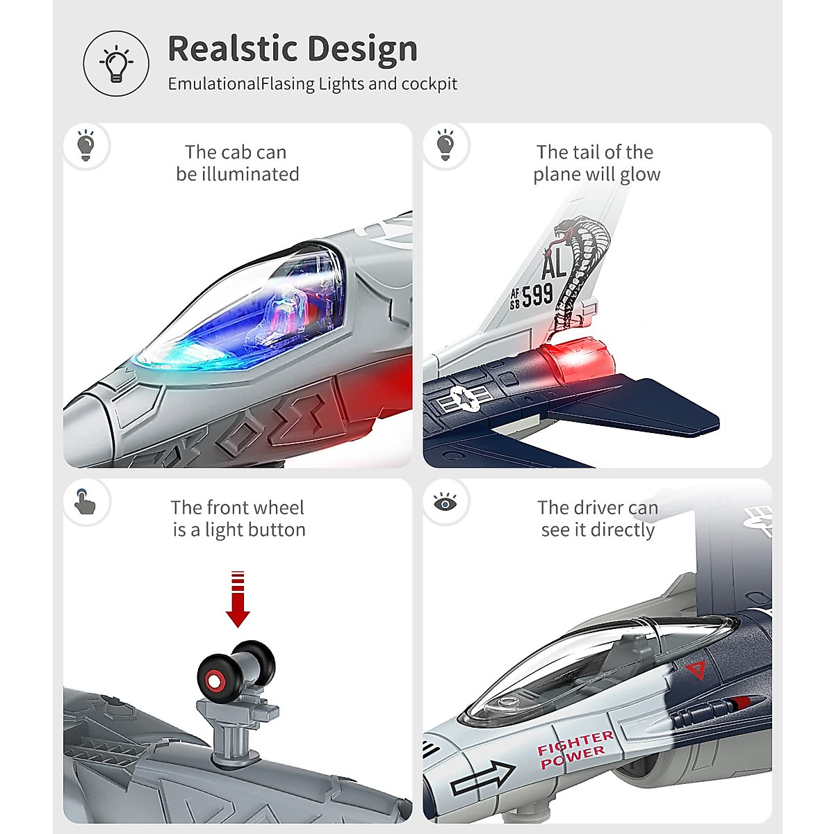 Geyiie Airplane Toys for Kids, Army Fighter Jet Diecast Plane Toys Helicopter for Boys Grils, Pull Back Airplanes with Light, Air Transport Toy Bomber Outdoor Gifts for Toddler Age 3-8 Gifts