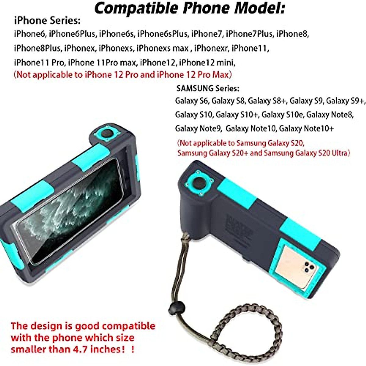 Nisso Professional Snorkeling Underwater Phone case Swimming Diving Case Photo Video Waterproof Protective Housing for Galaxy and iPhone Series Smartphones with Lanyard (Black-Blue)