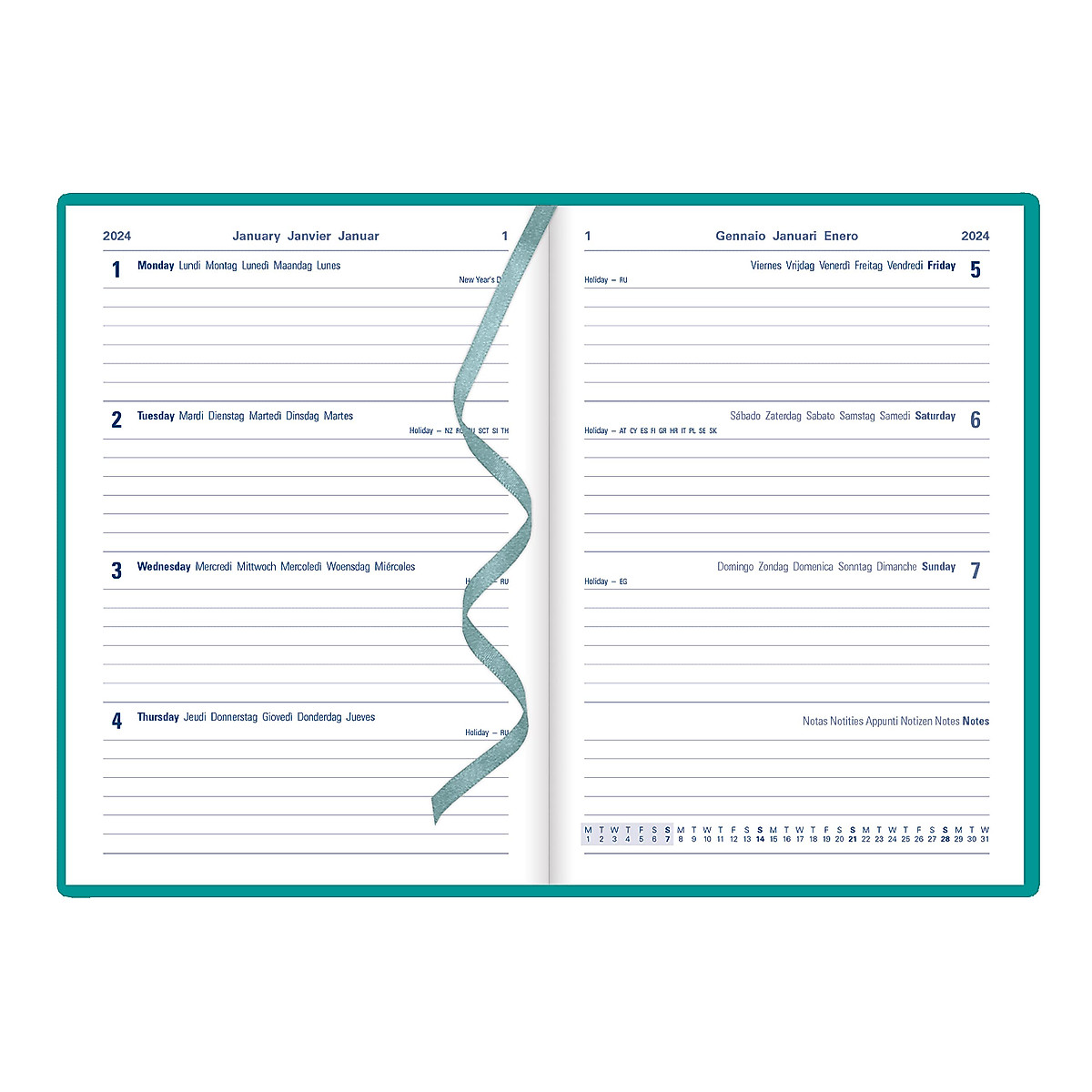 Letts of London Woodland Weekly Planner, 12 Months, January to December, 2024, A5 Size, 8.25" x 5.875", Multilingual, Green (C082161-24)
