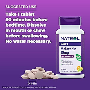 Natrol Melatonin 10mg, Citrus-Flavored Dietary Supplement for Restful Sleep, 60 Fast-Dissolve Tablets, 60 Day Supply