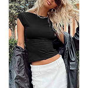 UPCPY Women’s Sexy Backless T-Shirts Y2K Crop Top Casual Short Sleeve Cute Clothes Summer Black L