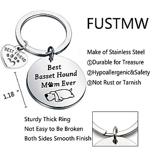 FUSTMW Basset Hound Keychain Best Basset Hound Mom Ever Gifts Dog Mom Owner Basset Hound Gifts Dog Lover Jewelry Gifts (silver)