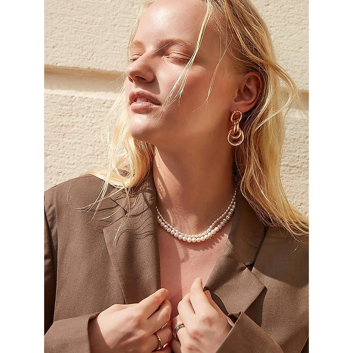 PERNNLA PEARL 18K Gold Drop Dangle Earrings for Women Dainty Long Circle Geometric Earring Big Boho Statement Earrings Women Jewelry