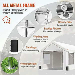 VEVOR Upgraded Large Carport, 10x20ft Heavy Duty Car Canopy, Portable Garage with Roll-up Ventilated Windows & Removable Sidewalls, UV Resistant Waterproof Tarp for SUV, F150, Car, Truck, Boat