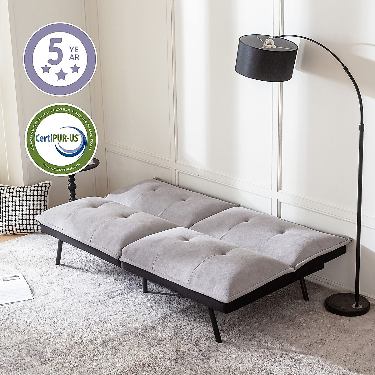 CH CHARME HOUSE Bed Convertible futon Couch with Adjustable Backrest, Modern Sleeper Sofa for Office Living Bedroom and Sitting Room, Small, Grey