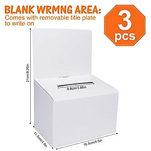 GRAWUN suggestion boxes with slot,raffle ticket boxs,raffle donations boxs, suggestion boxes with removable header，for Collecting Card Tickets And Voting Contest (3 Pack，White)