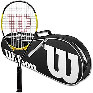 Wilson Energy XL 112 Pre-Strung Recreational Tennis Racquet Bundled with a Black Advantage II Tennis Bag - Oversize String Bed & Xtra Long Frame