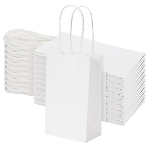Moretoes 60pcs Small White Paper Bags 6x3.5x2.4 Inches Mini Kraft Gift Bags with Handles Bulk, Party Favor Bags Goodie Bags, Merchandise Bags for Business, Shopping, Retail, Small Gifts