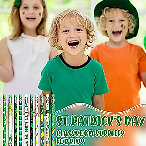 St Patrick's Day Pencils with Eraser Wood Shamrock Pencils Lucky Shamrock School Pencils Cute Green Pencils for St Patrick's Day Party Kids Awards Classic Holiday School Supplies (40)