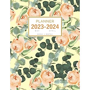 Planner 2023-2024: 8.5 x 11 Weekly and Monthly Organizer from May 2023 to April 2024 | Eucalyptus Branch Rose Flower Design Yellow