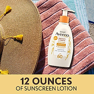 Aveeno Protect + Hydrate Moisturizing Body Sunscreen Lotion With Broad Spectrum Spf 60 & Prebiotic Oat, Weightless, Paraben-free, Oil-free & Oxybenzone-free, Pump Bottle, 12.0 ounces