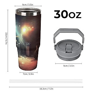 BWQJKUO Large Capacity Car Cup 30 Oz Stainless Steel Rock Band Stage Printed Travel Mug Leak-proof Flip Straw Tumbler with Handle,keeps Cold Or Ho
