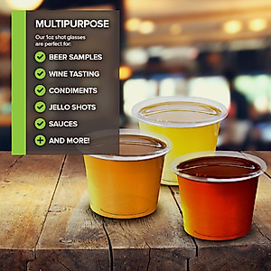 Stock Your Home 100 Pcs Clear Commercially Compostable Shot Glasses 1 oz, Plant Based Eco Disposable Shot Cups for Jello, Sauce, Condiments, Environmentally Friendly
