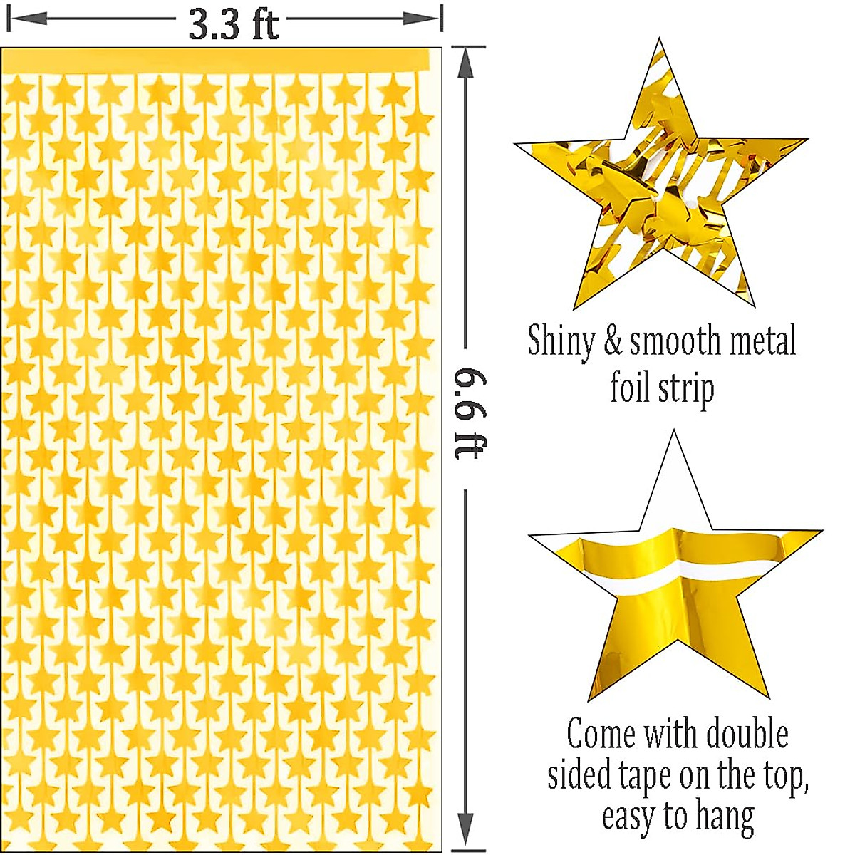Abien Gold Star Foil Fringe Curtains Golden Backdrop Metallic Foil Tinsel Fringe Curtain Party Door Shimmer Streamers Party Decorations for Birthday Wedding Christmas New Year Party (Gold)