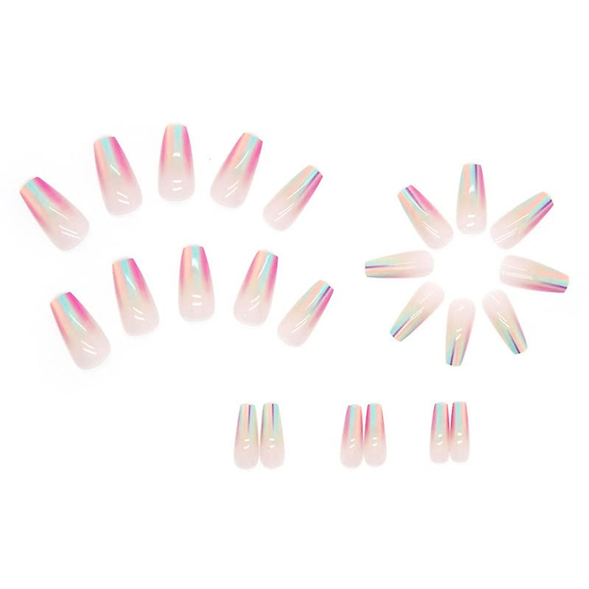 24 Pcs Press on Nails -Supremely Fit & Natural Soft Gel Press on Nails Almond, White Glue on Nails with Nail Glue, Reusable Stick on Nails in 12 Sizes（Iridescence）