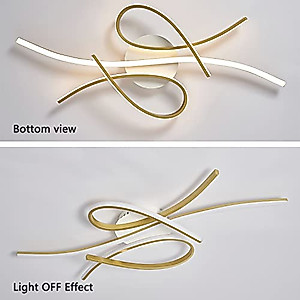 MayNuo Led Ceiling Light Gold Dimmable Living Room Lamp Chic Fashion Design Dining Table Lamps Modern Ceiling Lamp with Remote Control for Bedroom, Kitchen, Dining Room, 68Watt, L100Cm (Gold)