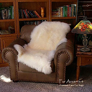 Fur Accents White Shag Rug - Faux Sheepskin - Extraordinary Faux Fur Carpet - Thick - Soft - Pelt Shape - Micro Suede Non Slip Back - Hand Made Luxury USA (24"x48")
