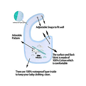 Maiwa 6 Pack Waterproof Cotton Baby Bibs with Snaps for baby boys girls teething drooling and feeding