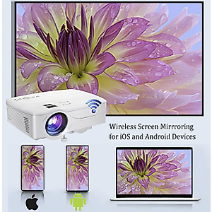 Laptop WiFi Projector Computer Portable Projector 1080P 7500L Video Movie Outdoor Home Cinema HDMI Multimedia 120" Keystone Correction Compatible with Smartphone EXCEL PPT iOS Android （White）