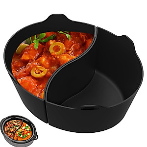 Slow Cooker Divider Liner Fit for 6 QT Pot, Silicone Crock Pot Cooking Liners Insert, Heat Resistant Reusable Slow Cooker Crock Pot Divider Insert, Leakproof & Dishwasher Safe(Black)