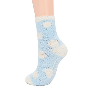 Athletic Plush Socks for Women Warm Fuzzy Socks with Grip Non Slip Socks Yoga Pilates Socks Athletic Socks 5 Pack Blue Sets with Grips One Size