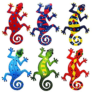 Juegoal 6 Pack Metal Gecko Wall Art Decor Inspirational Sculpture Hang Indoor Outdoor for Home Bedroom Living Room Office Garden, 9 Inches