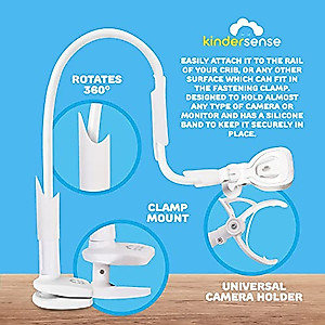 KinderSense Universal Baby Monitor Mount, Extra Long (35") Flexible and Adjustable Crib Mount for Baby Camera, No Drilling No Adhesive 360 Degree Ability