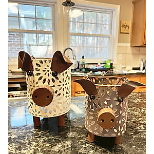 Farmhouse Metal Small Storage Basket Set For Kitchen or Bathroom Pig Decor, 2 Count Stackable Small Basket with Handle