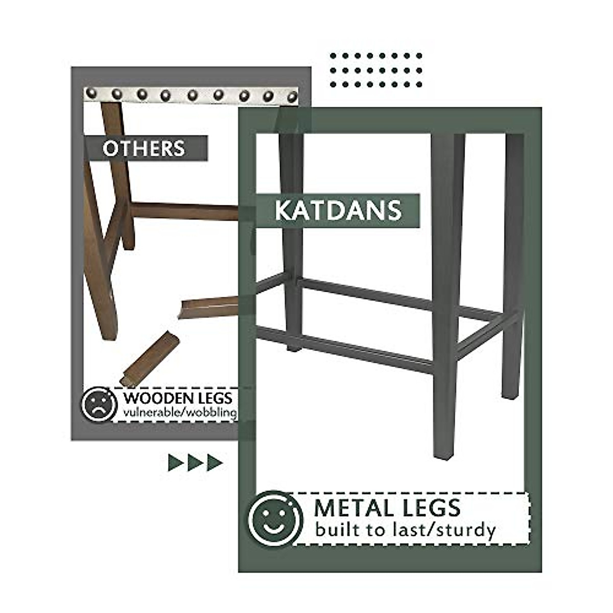 KATDANS Grey Bar Stools Set of 2 Counter Height 24 Inches Backless Barstools for Kitchen Counter Modern Saddle Stools Velvet Nailhead Upholstered Stools, KS718PN