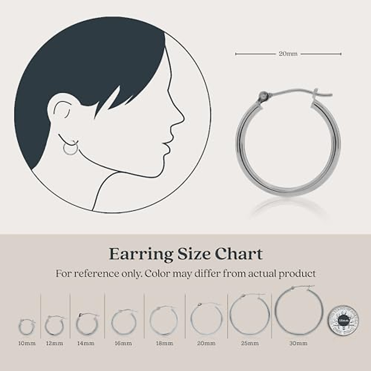 KEZEF Solid 14K Gold Hoop Earrings - 3mm Tube Hoop Gold Earrings for Women - 18mm 14K Yellow Gold Earrings - Real Gold Hoops with High Polish Finish
