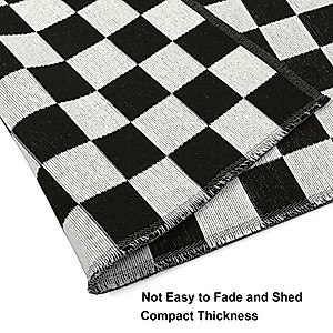 LEEVAN Black and White Checkered Outdoor Area Rug 5x7 ft Machine Washable Checkerboard Indoor Rug Extra Large Patio Rugs Woven Cotton Plaid Floor Carpet for Living Room/Balcony/Backyard