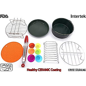 LOUISE STURHLING 8 PCS Healthy Ceramic Air Fryer XL Accessories Set, BPA-Free & Teflon-Free, Dishwasher Safe, Compatible with All 3.7 – 6.0 Qt air fryers & Pressure Cookers