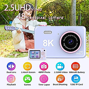 Digital Camera for 6-18 Years Old Boys and Girls - 48MP Kids Camera with 32GB SD Card, Full HD 1080Pq Front and Rear Cameras Rechargeable Mini Camera for Students, Teens, Kids