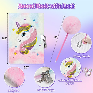 Sabdrau Unicorn Gifts for Girls 4 5 6 7 8 9 10+ Years Old, Kids Unicorns Toys with Light Up Plush Star Pillow/Diary/Headband/Eye Mask/Water Bottle, Soft Plush Toys Set for Birthday Gift Christmas