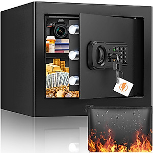 GHJGAGE 2.0 Cubic Large Safe Box Fireproof Waterproof, Anti-Theft Fireproof Safe with Digital Keypad & Mute Function, Security Home Safe for Money Firearm Documents Valuables