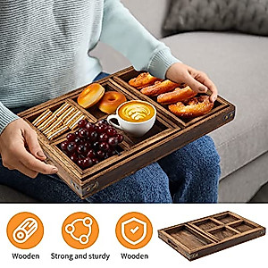 2 Set of 14 Pcs Wooden Serving Trays with Handle Rectangular Nesting Multipurpose Trays Decorative Rustic Ottoman Tray Coffee Table Tray Sofa Couch Tray Wood Serving Platters for Breakfast in Bed