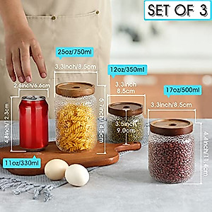 Anti-slip Storage Jar, 3 Pack , with Airtight Wood Lid Glass Kitchen Canisters 12oz, 17oz, 25oz