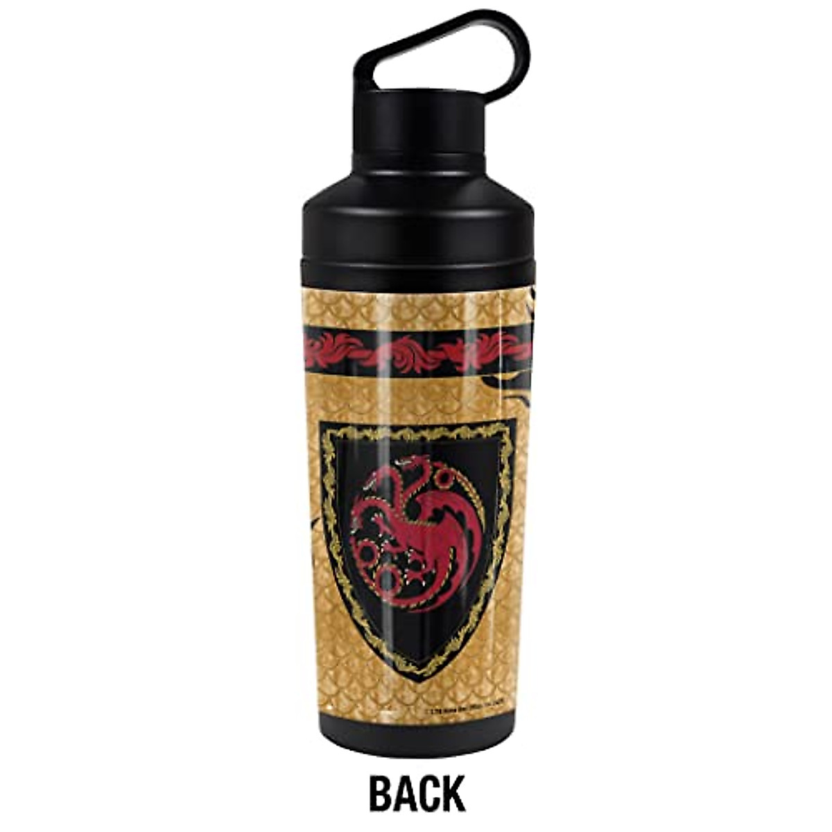House of The Dragon OFFICIAL Scale Emblem 18 oz Insulated Water Bottle, Leak Resistant, Vacuum Insulated Stainless Steel with 2-in-1 Loop Cap