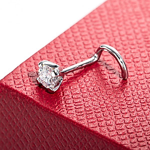 CADYNO 14K White Gold Nose Rings Piercings Stud Moissanite Lab Grown Created Diamond 3mm 0.1 ct 18 Gauge Solid Real Gold Gifts for Women Man