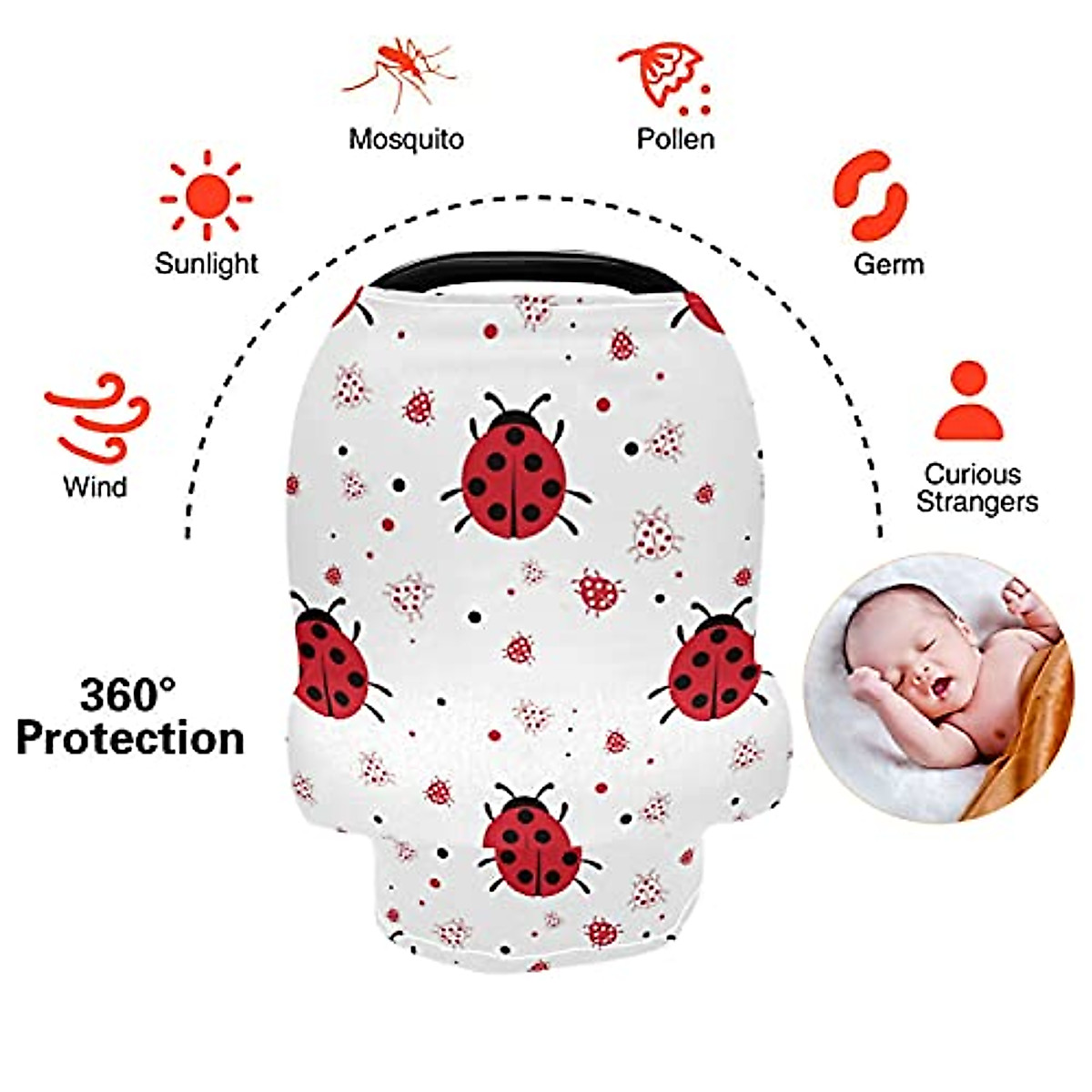 Ladybirds Car Seat Canopy for Babies, Car Seat Cover for Boys Girls, Nursing Cover Breastfeeding Scarf Infant Stroller Cover