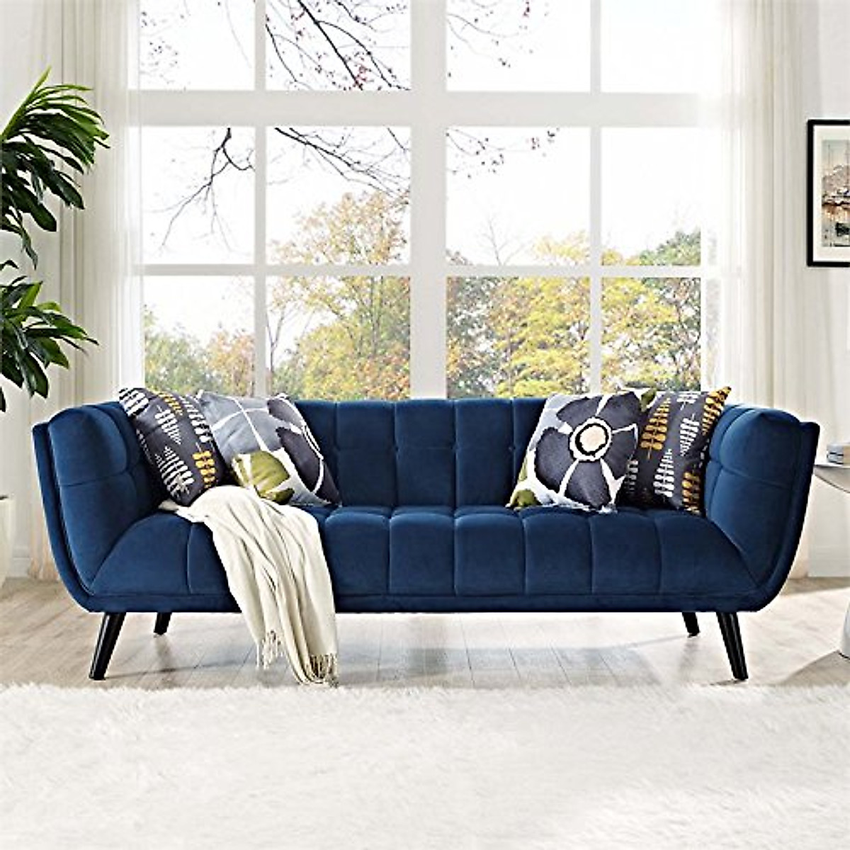 Modway Bestow Mid-Century Performance Velvet Upholstered Tufted Sofa In Navy