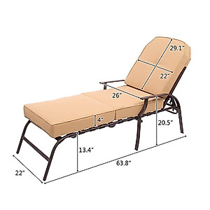 Garden Bed Patio Steel Lounge Chair Chaise Recliner 5 Adjustable Reclining